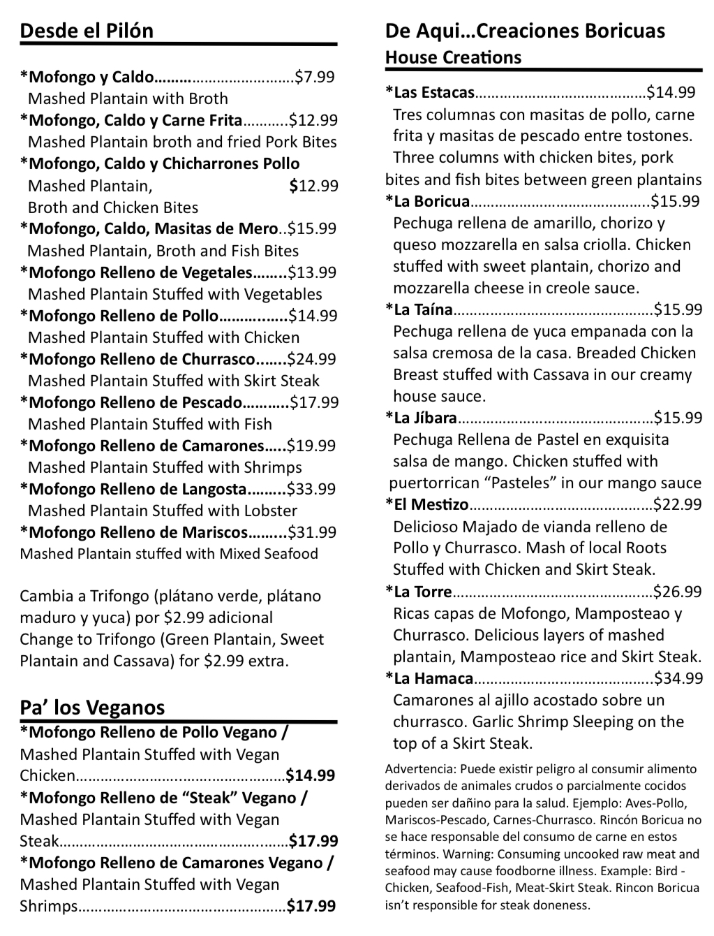 Menu – Rincon Boricua