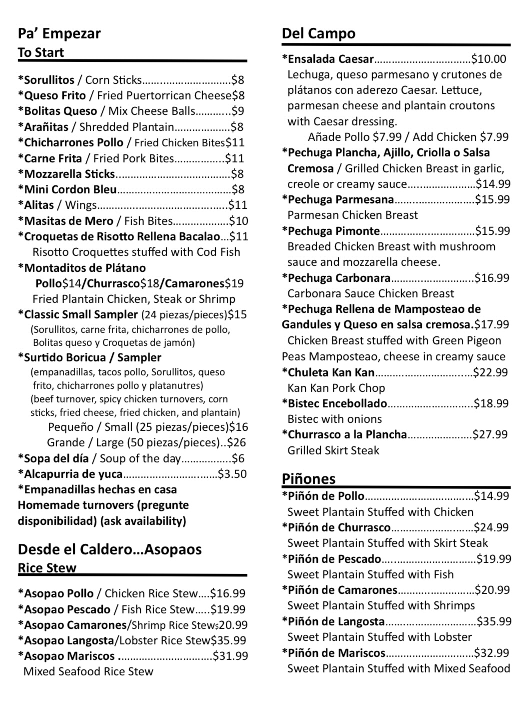 Menu – Rincon Boricua