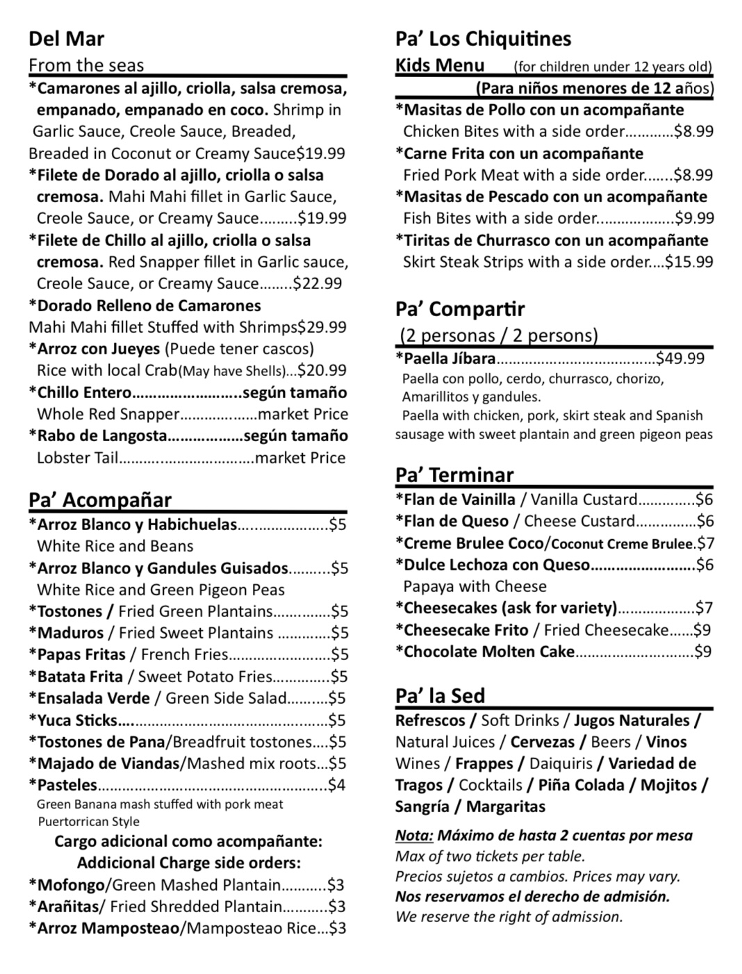 Menu – Rincon Boricua